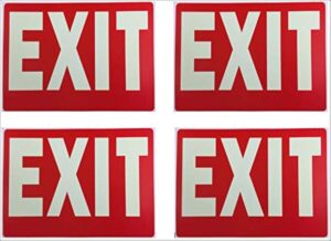 exit sign glow-in-the-dark exit sign, 12 by 8 inches, photoluminescent by natraco (4 pack)