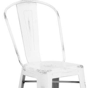 EMMA + OLIVER Commercial Grade 30" H Distressed White Metal Indoor-Outdoor Barstool w/Back