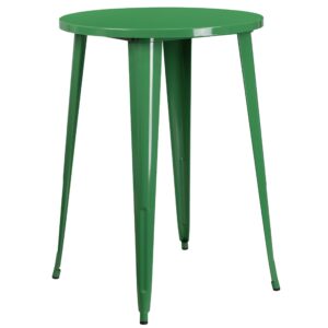 EMMA + OLIVER Commercial 30" Round Green Metal Indoor-Outdoor Bar Table Set-2 Cafe Stools