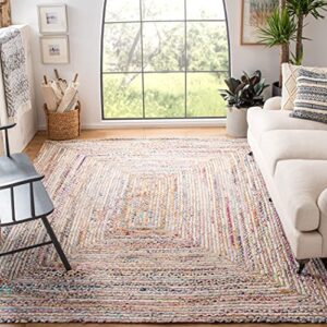 safavieh cape cod collection area rug - 6' square, beige & multi, handmade boho braided jute & cotton, ideal for high traffic areas in living room, bedroom (cap202b)