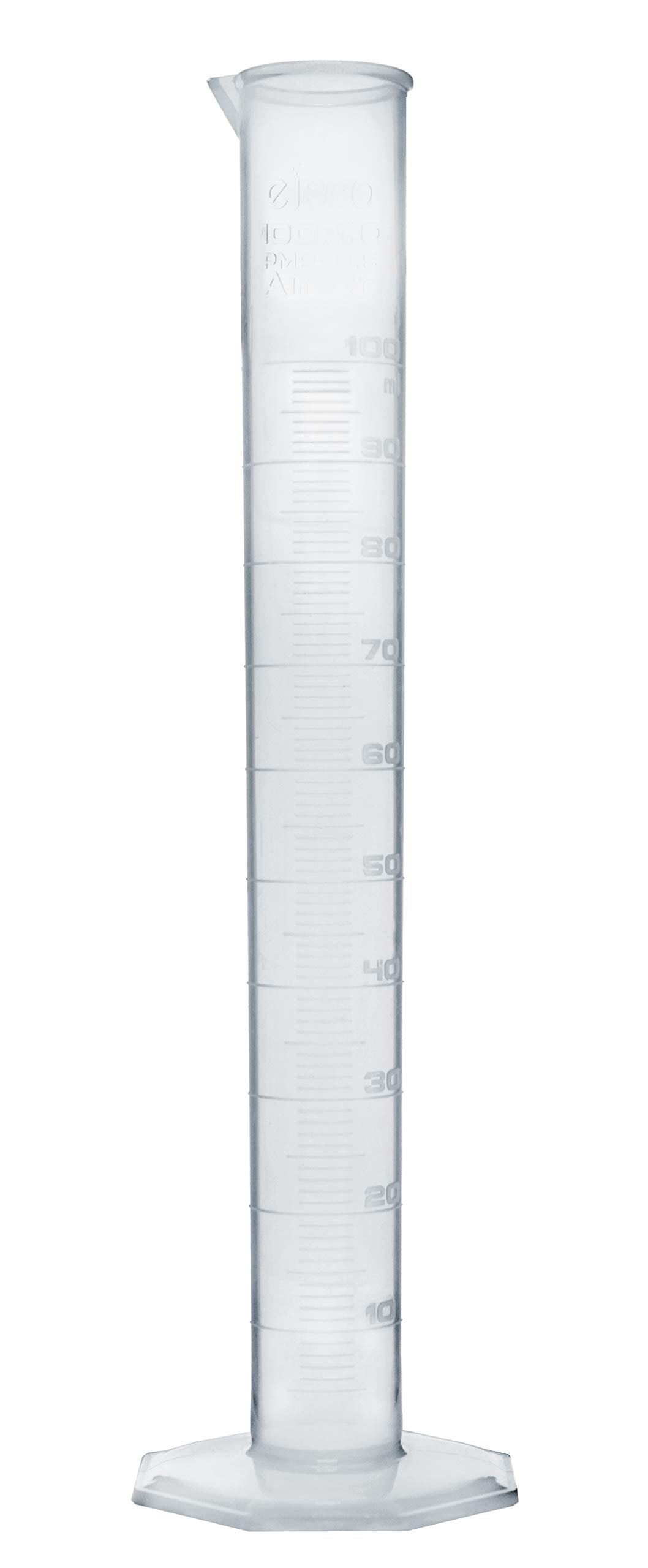 EISCO Graduated Cylinder, 100mL - Class A Tolerance - Octagonal Base - TPX Plastic - Industrial Quality, Autoclavable