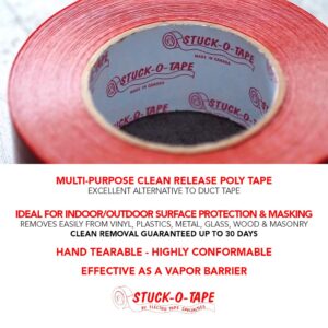 Stuck-O-Tape - Multi-Purpose Polyethylene Tape - Indoor/Outdoor Masking Surface Protection - Clean Release Low Residue UV Resistant - Single Roll, White, 2 inch x 60yd