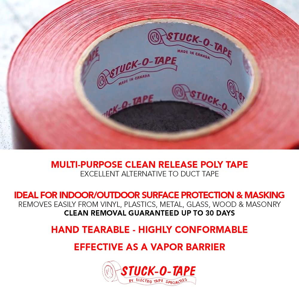 Stuck-O-Tape - Multi-Purpose Polyethylene Tape - Indoor/Outdoor Masking Surface Protection - Clean Release Low Residue UV Resistant - Single Roll, White, 2 inch x 60yd