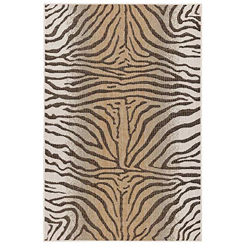 Liora Manne CARMEL Indoor/Outdoor Power Loomed Synthetic Blend Low Profile Area Rug - Transitional Graphic Casual Nature Animal Print (Zebra Sand) (7'10" x 9'10")