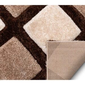 Well Woven Parker Brown Geometric Boxes Thick Soft Plush 3D Textured Shag Area Rug (5'3" x 7'3")