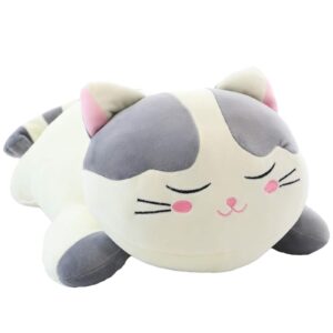 cat big plush hugging pillow, super soft kitten kitty stuffed animals toy gifts for kids, girls, bed, christmas, valentine 21.7" (gray)