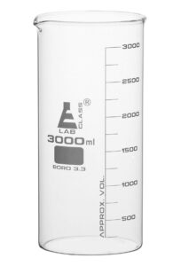 eisco beaker, 3000ml - tall form with spout - white, 250ml graduations - borosilicate 3.3 glass