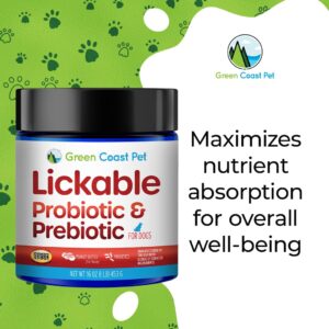 Green Coast Pet Lickable Actives Probiotic & Prebiotic Supplement for Dogs, 16 oz | Made in USA | 30 Day Supply