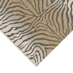 Liora Manne CARMEL Indoor/Outdoor Power Loomed Synthetic Blend Low Profile Area Rug - Transitional Graphic Casual Nature Animal Print (Zebra Sand) (7'10" x 9'10")