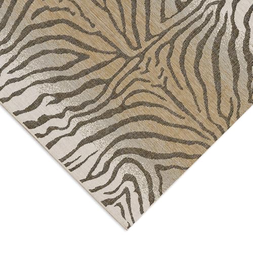 Liora Manne CARMEL Indoor/Outdoor Power Loomed Synthetic Blend Low Profile Area Rug - Transitional Graphic Casual Nature Animal Print (Zebra Sand) (7'10" x 9'10")