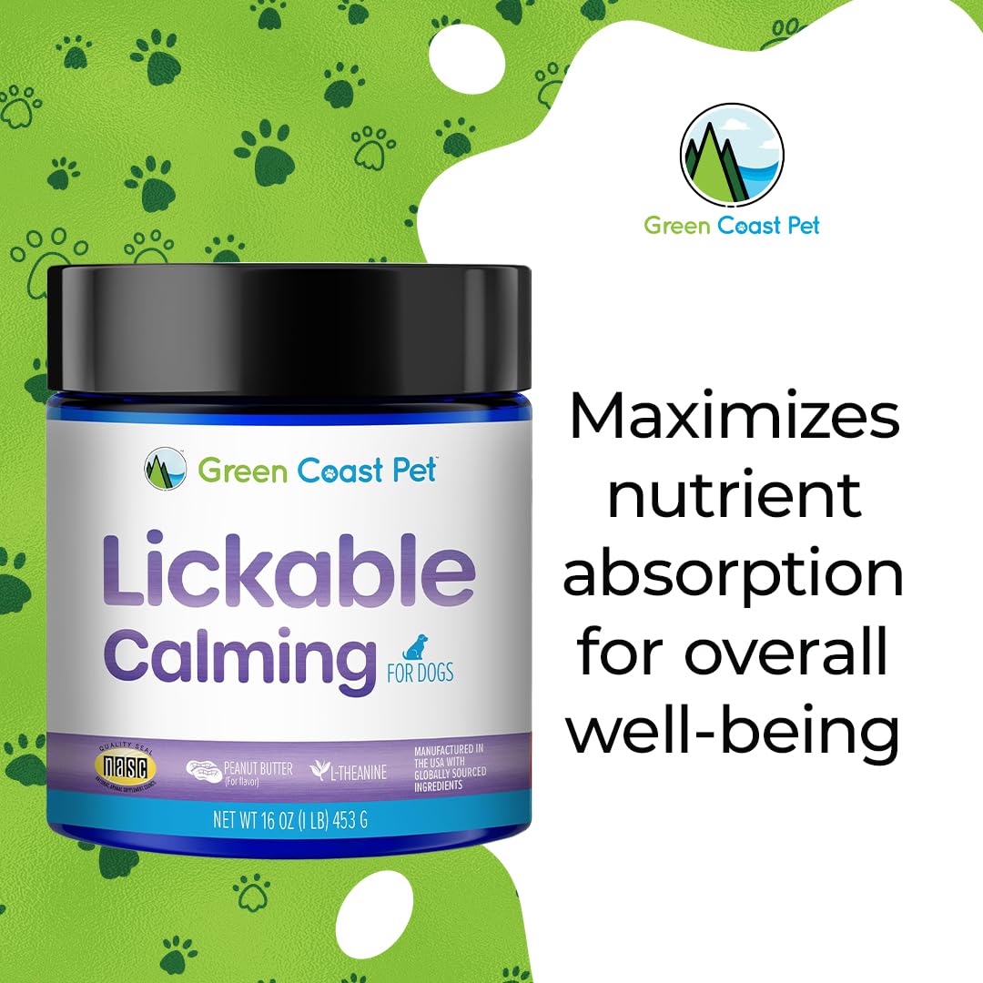 Green Coast Pet Lickable Actives (Calming) Supplement for Dogs, 16 oz | Made in USA | 30 Day Supply