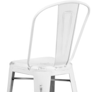 EMMA + OLIVER Commercial Grade 30" H Distressed White Metal Indoor-Outdoor Barstool w/Back