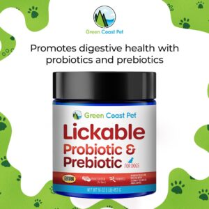 Green Coast Pet Lickable Actives Probiotic & Prebiotic Supplement for Dogs, 16 oz | Made in USA | 30 Day Supply