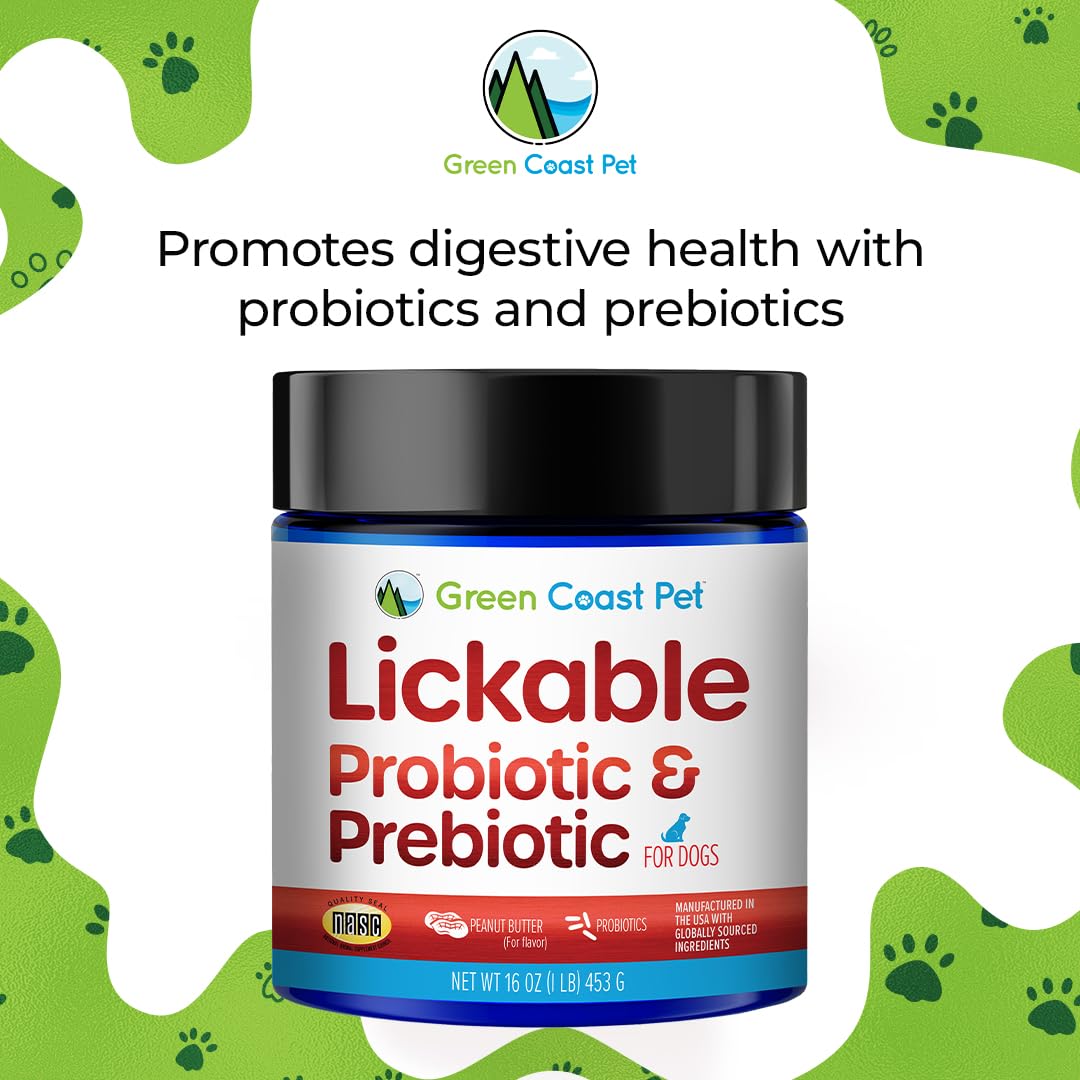 Green Coast Pet Lickable Actives Probiotic & Prebiotic Supplement for Dogs, 16 oz | Made in USA | 30 Day Supply