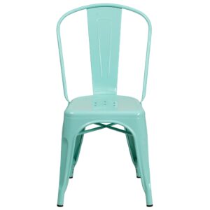 EMMA + OLIVER Commercial Grade Mint Green Metal Indoor-Outdoor Stackable Chair