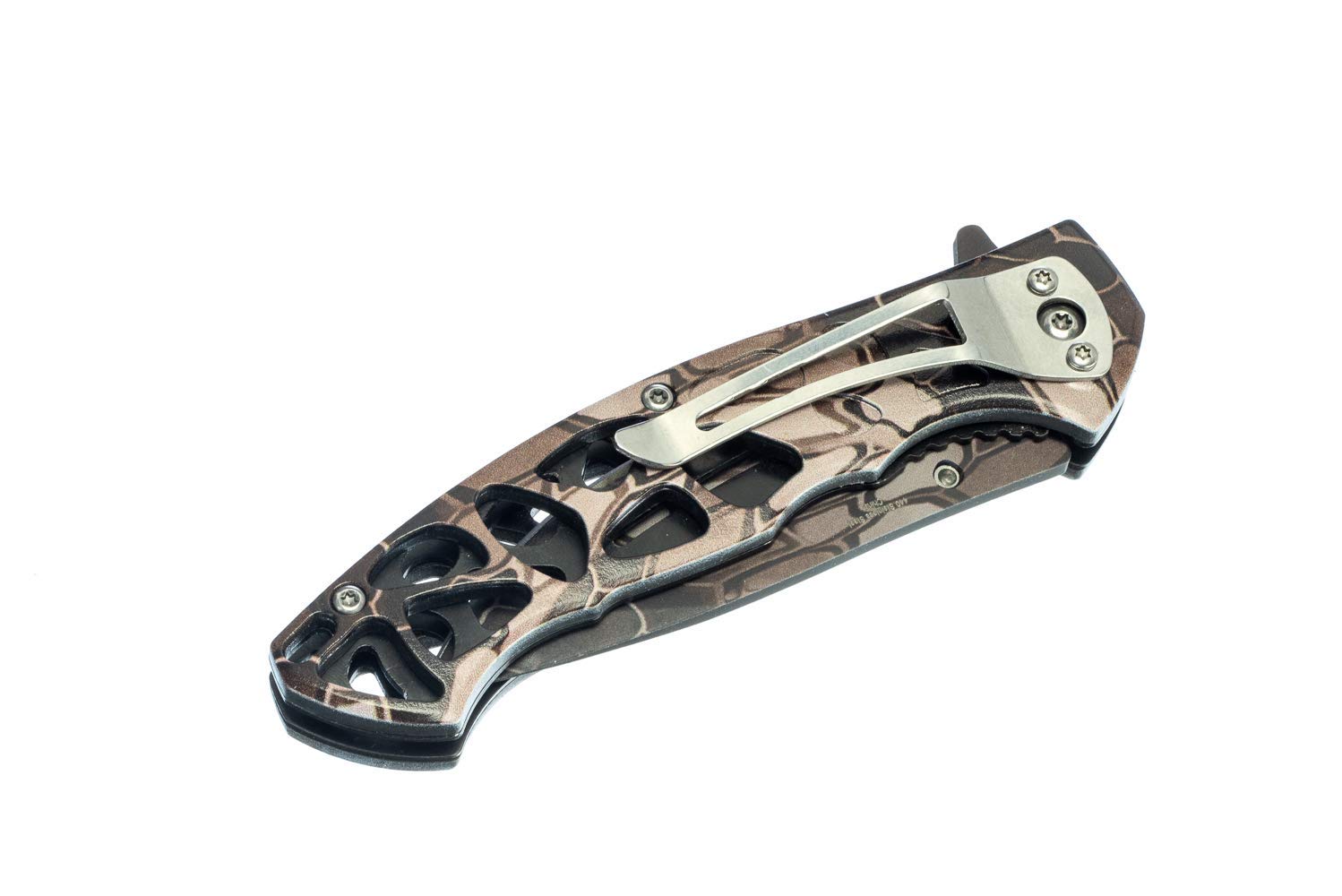 SE Spring Assisted Drop Point Folding Knife with Brown Snake Skin Design - KFD20022-1