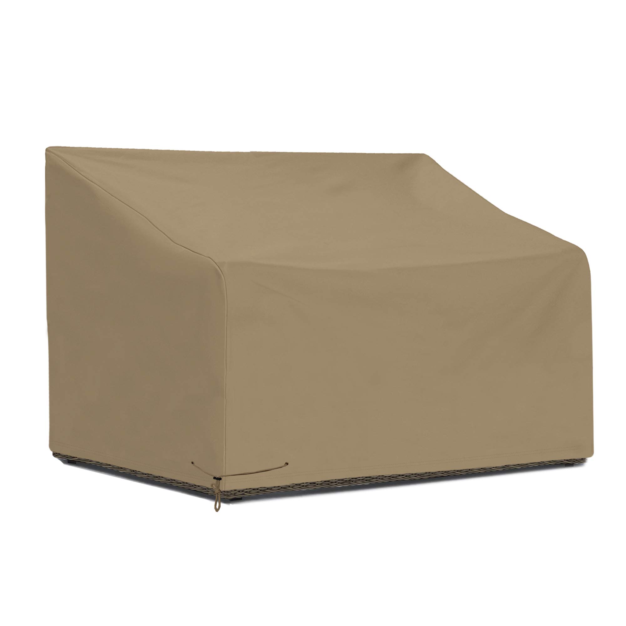 SunPatio Waterproof Patio Sofa Covers, Heavy Duty Outdoor Furniture Covers, Deep Seated Loveseat Covers with Air Vent/Closure Straps/Drawstrings, All Weather Protection, 60" L x 40" W x 32" H, Taupe