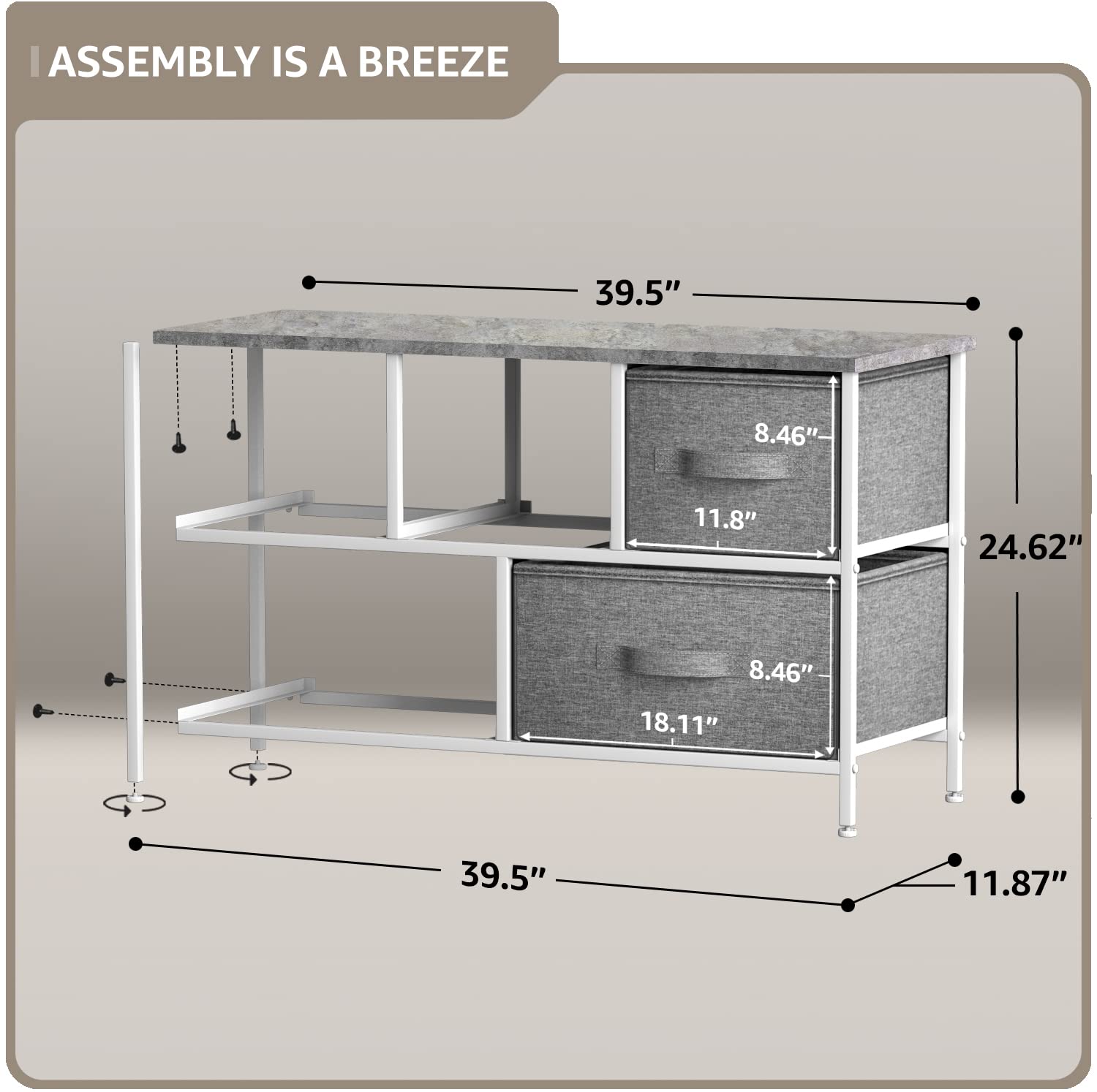 Sorbus Dresser with 5 Drawers - Storage Chest Organizer Unit with Steel Frame, Wood Top, Easy Pull Fabric Bins - Long Wide TV Stand for Bedroom Furniture, Hallway, Closet & Office Organization