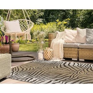 liora manne carmel indoor/outdoor power loomed synthetic blend low profile area rug - transitional graphic casual nature animal print (zebra sand) (7'10" x 9'10")