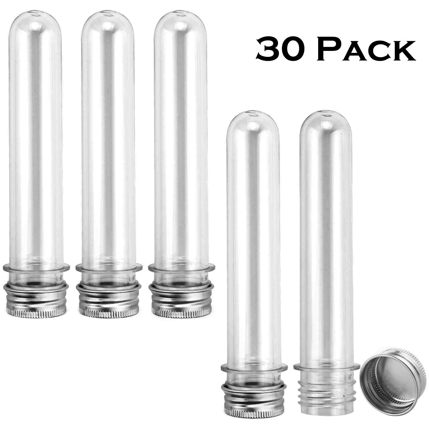 30 Pack 45 ML Plastic Test Tubes with Caps, Clear Bath Salt Tubes, Gumball Candy Container, Candy Storage Vials for Party Favors Science Experiment Home Décor(25x140mm)