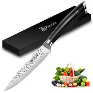 paudin utility knife kitchen, sharp chef knife 5 inch small, paring knife, high carbon stainless steel kitchen utility knife with abs handle, small kitchen knife for home and restaurant