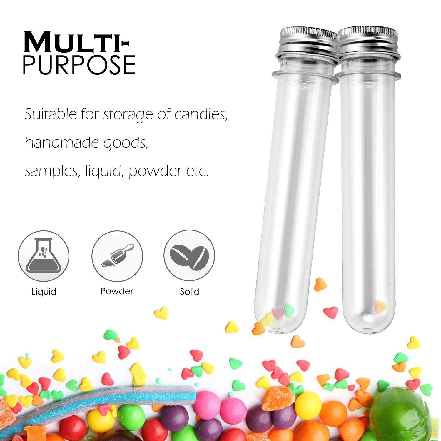 30 Pack 45 ML Plastic Test Tubes with Caps, Clear Bath Salt Tubes, Gumball Candy Container, Candy Storage Vials for Party Favors Science Experiment Home Décor(25x140mm)