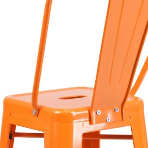 EMMA + OLIVER Commercial Grade 30" H Orange Metal Indoor-Outdoor Barstool with Back