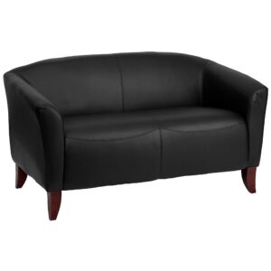 EMMA + OLIVER Black LeatherSoft Loveseat with Cherry Wood Feet