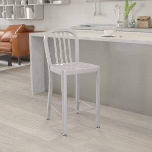 emma + oliver commercial grade 24" h silver metal indoor-outdoor counter stool w/slat back