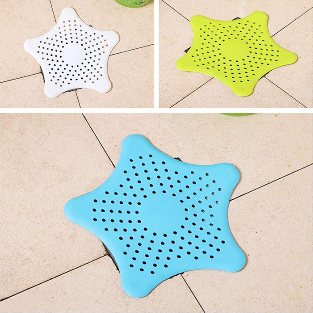 Set of 3 Rubber Starfish Drain Sink Strainer Bath Shower Sewer Cover Hairs Filter for Kitchen and Bathroom(White,Blue,Yellow)