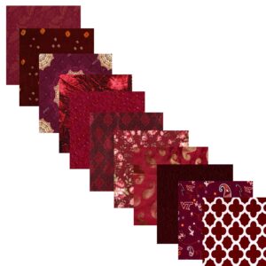 maroon assorted design fat quarter pack bundles quilting cotton fabric swatches for sewing boho scrapbook diy project craft 18" x 22" pack of 5 pcs