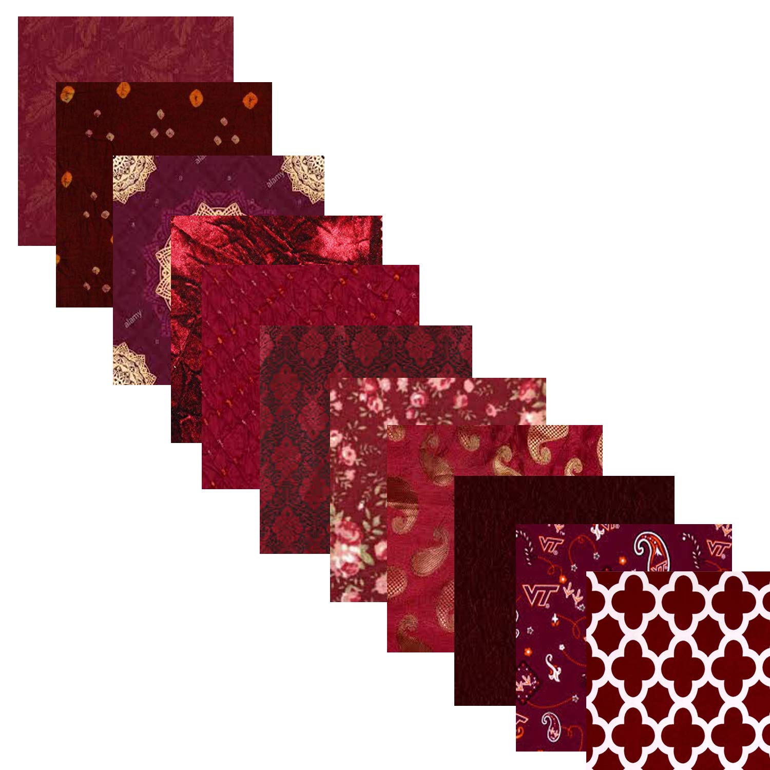 Maroon Assorted Design Fat Quarter Pack Bundles Quilting Cotton Fabric Swatches for Sewing Boho Scrapbook DIY Project Craft 18" x 22" Pack of 5 Pcs