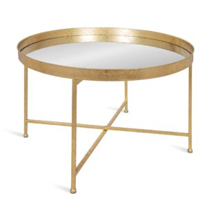 kate and laurel celia metal foldable round accent coffee table, 28.25" x 28.25" x 19", mirrored surface and gold frame, modern minimalist design and detachable magnetic tabletop