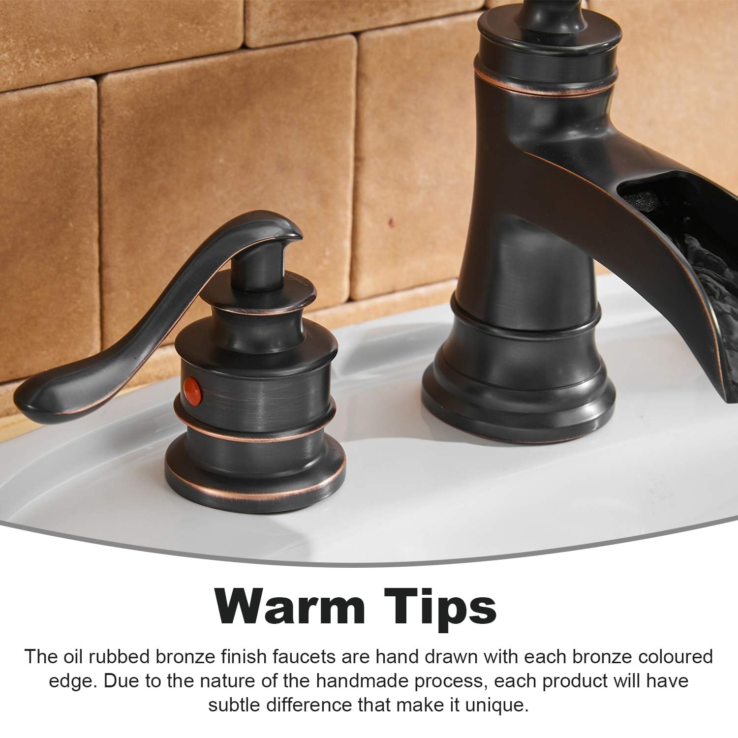 BWE 3 Hole Widespread Bathroom Faucet 8“ Oil Rubbed Bronze Farmhouse Waterfall Pop Up Drain Stopper Assembly with Overflow and Supply Line Lead-Free Two Handle Bath Lavatory Sink ORB Mixer Tap