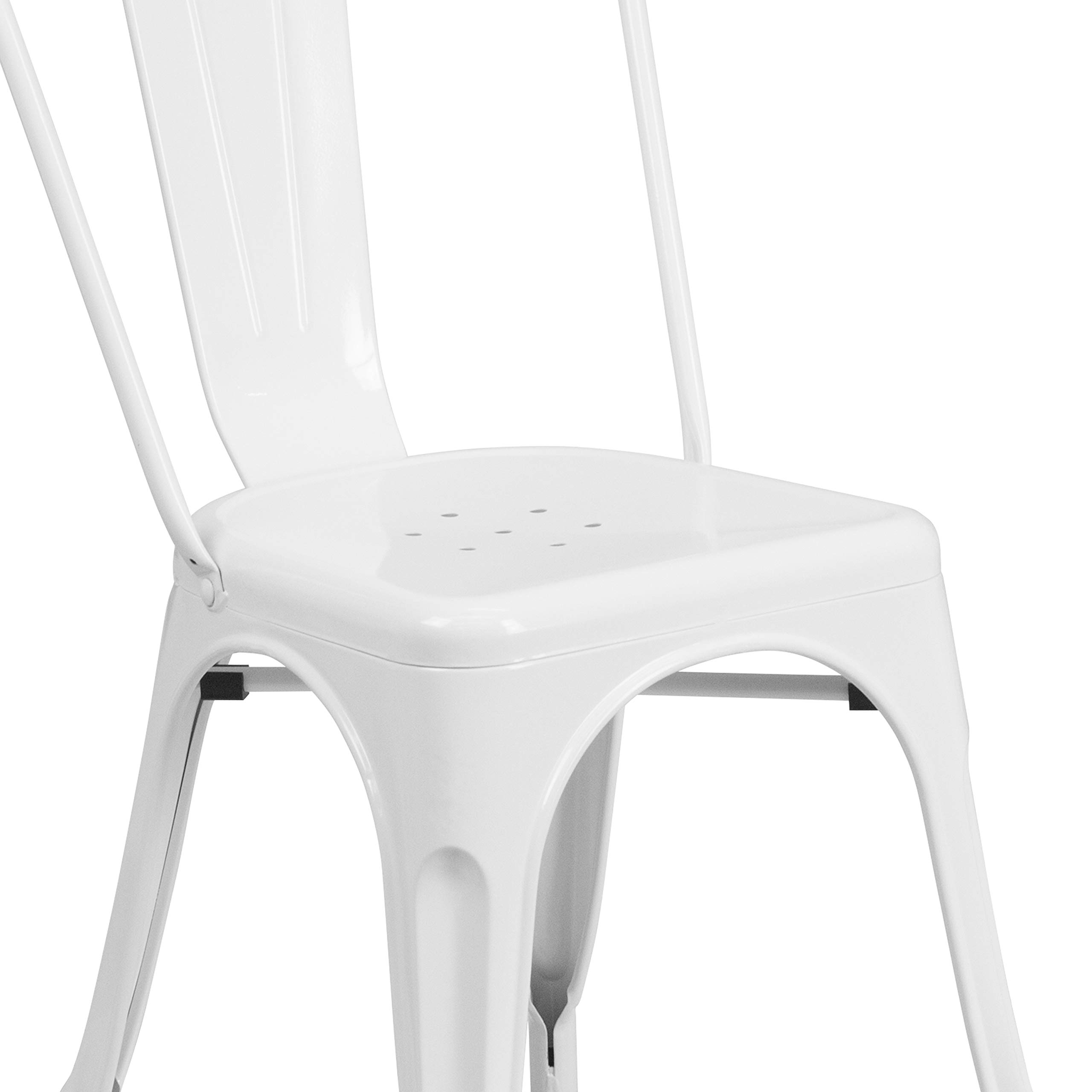 EMMA + OLIVER Commercial Grade White Metal Indoor-Outdoor Stackable Chair