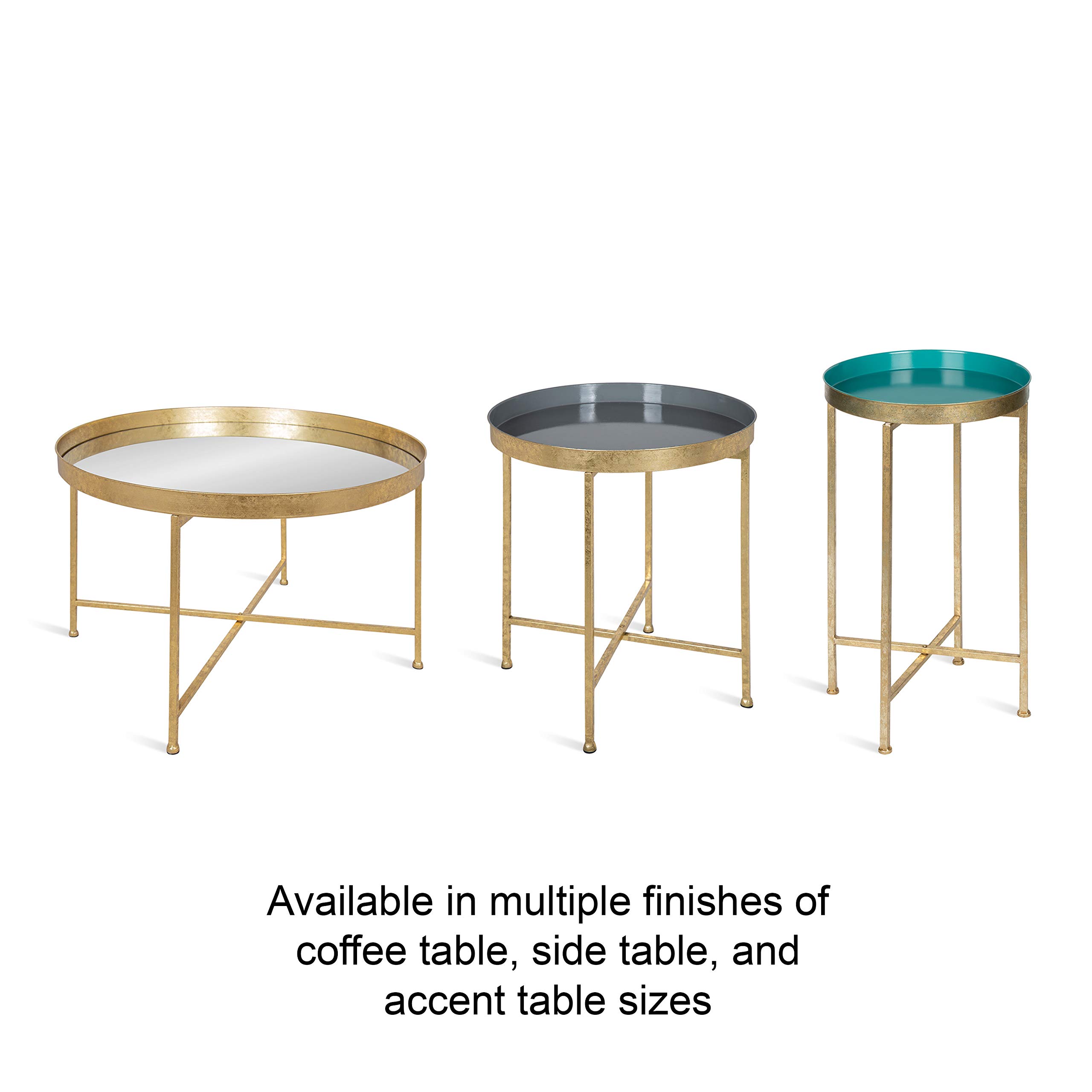 Kate and Laurel Celia Metal Foldable Round Accent Coffee Table, 28.25" x 28.25" x 19", Mirrored Surface and Gold Frame, Modern Minimalist Design and Detachable Magnetic Tabletop