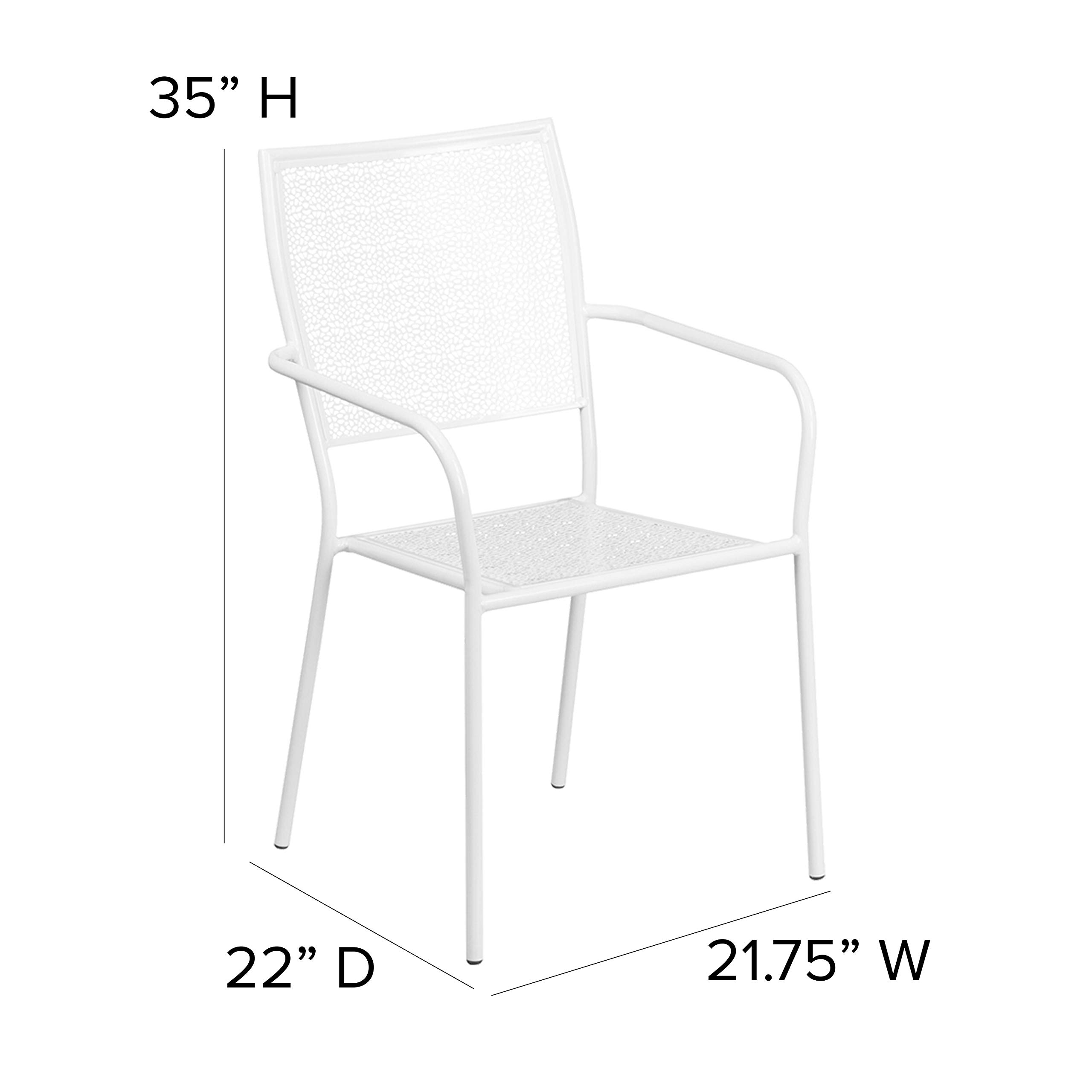 EMMA + OLIVER Commercial Grade White Indoor-Outdoor Steel Patio Arm Chair with Square Back