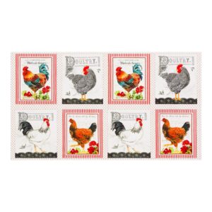 kaufman down on the farm chicken 24" panel country, fabric by the yard