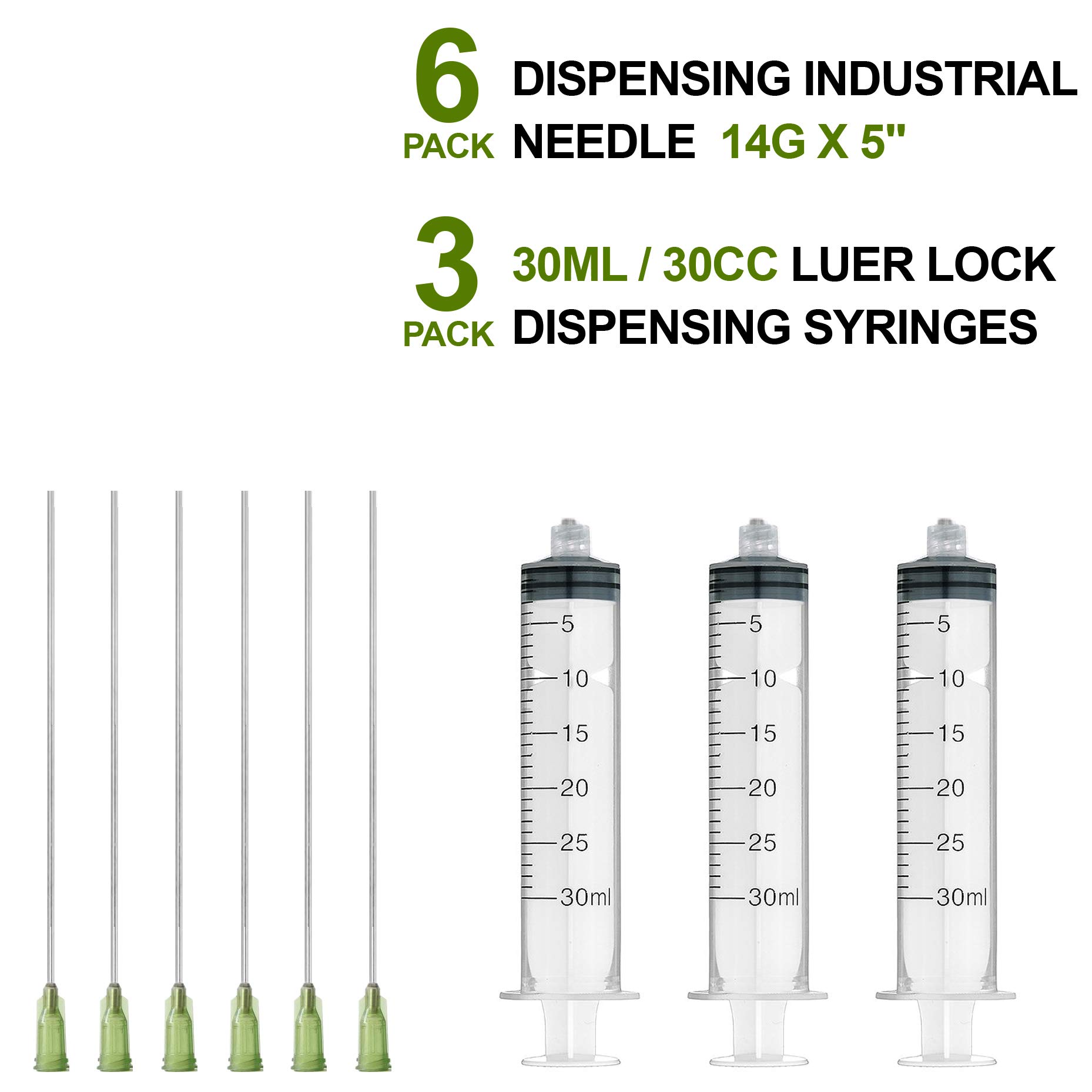 Rachel's Closeouts 6 packs of 14 Gauge Needle 5 inch with 3 Pcs 30ml Blunt Tip Syringe Needle| Blunt Tip Needle Industrial Dispensing Needle | Luer Lock Needle | Syringe needles |