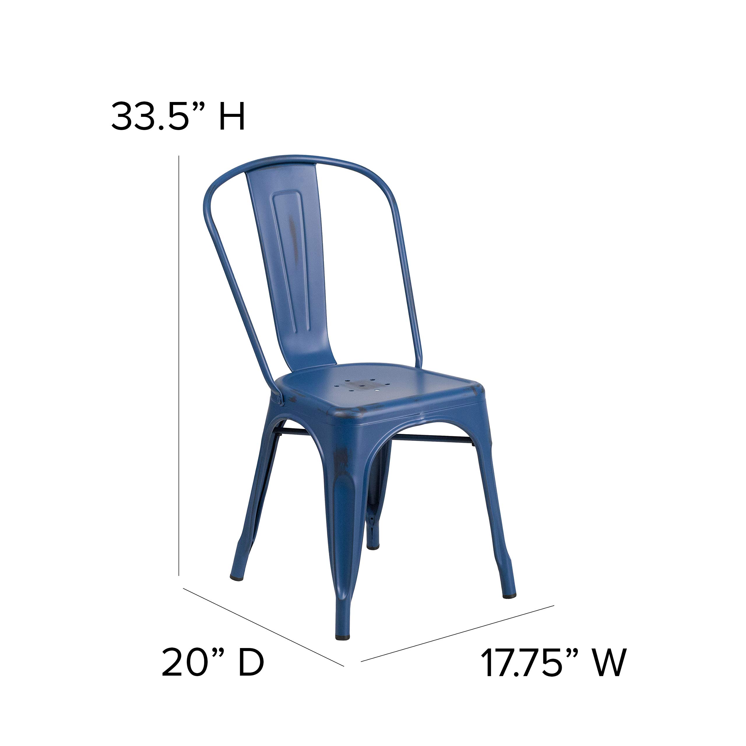 EMMA + OLIVER Commercial Grade Distressed Blue Metal Indoor-Outdoor Stackable Chair