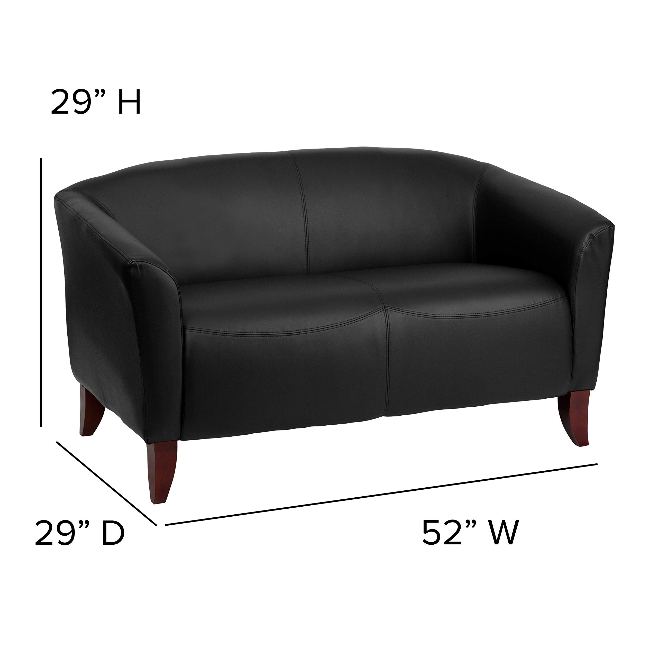 EMMA + OLIVER Black LeatherSoft Loveseat with Cherry Wood Feet