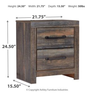 Signature Design by Ashley Drystan Rustic Industrial 2 Drawer Nightstand with 2 Slim-Profile USB Charging Stations, 24.37" Tall, Weatherworn Brown