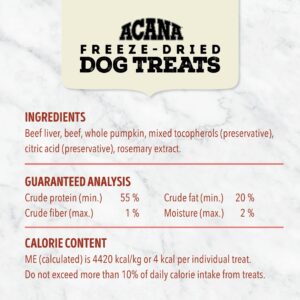 ACANA Singles Freeze Dried Dog Treats, Limited Ingredient Grain Free Beef & Pumpkin Recipe, 3.25oz