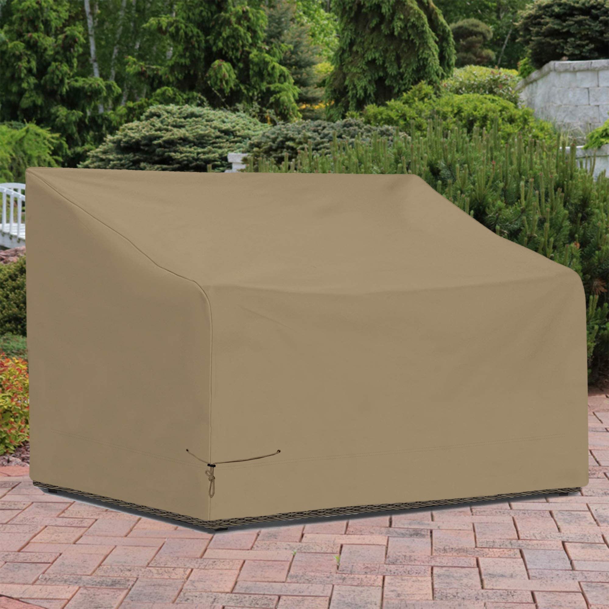 SunPatio Waterproof Patio Sofa Covers, Heavy Duty Outdoor Furniture Covers, Deep Seated Loveseat Covers with Air Vent/Closure Straps/Drawstrings, All Weather Protection, 60" L x 40" W x 32" H, Taupe