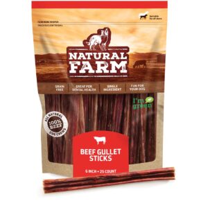 natural farm gullet sticks (6 inch, 25 pack), grain-free, preservative-free & fully digestible beef esophagus – gentle yet effective fun - best for light, pups & senior chewers