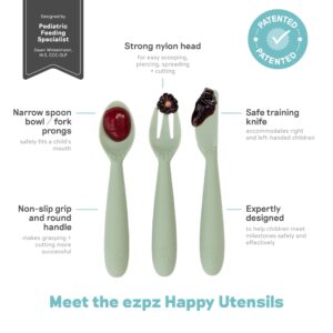 ezpz Tiny Spoon (2 Pack in Sage) - 100% Silicone Baby Spoon for Baby Led Weaning + Purees - 6 Months + - Designed by a Pediatric Feeding Specialist - Baby Essentials & Baby Gifts