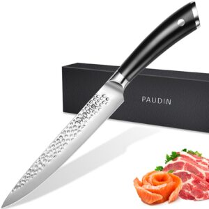 paudin carving knife, sharp 8 inch slicing knife, premium high carbon stainless steel forged blade brisket knife with full tang ergonomic abs handle, carving knife for meat, sashimi, sushi, roasts