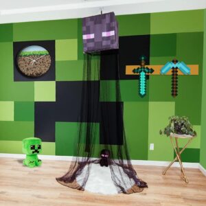 Minecraft Enderman Kids Bed Canopy Curtains for Ceiling, Hanging Mosquito Netting Cover for Reading Nook, Sleeping Tent | Playroom Accessories, Home Decor Room Essentials | Video Game Gifts