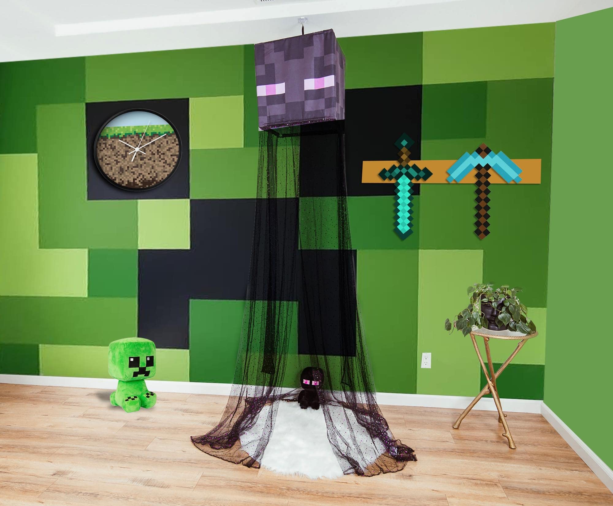 Minecraft Enderman Kids Bed Canopy Curtains for Ceiling, Hanging Mosquito Netting Cover for Reading Nook, Sleeping Tent | Playroom Accessories, Home Decor Room Essentials | Video Game Gifts