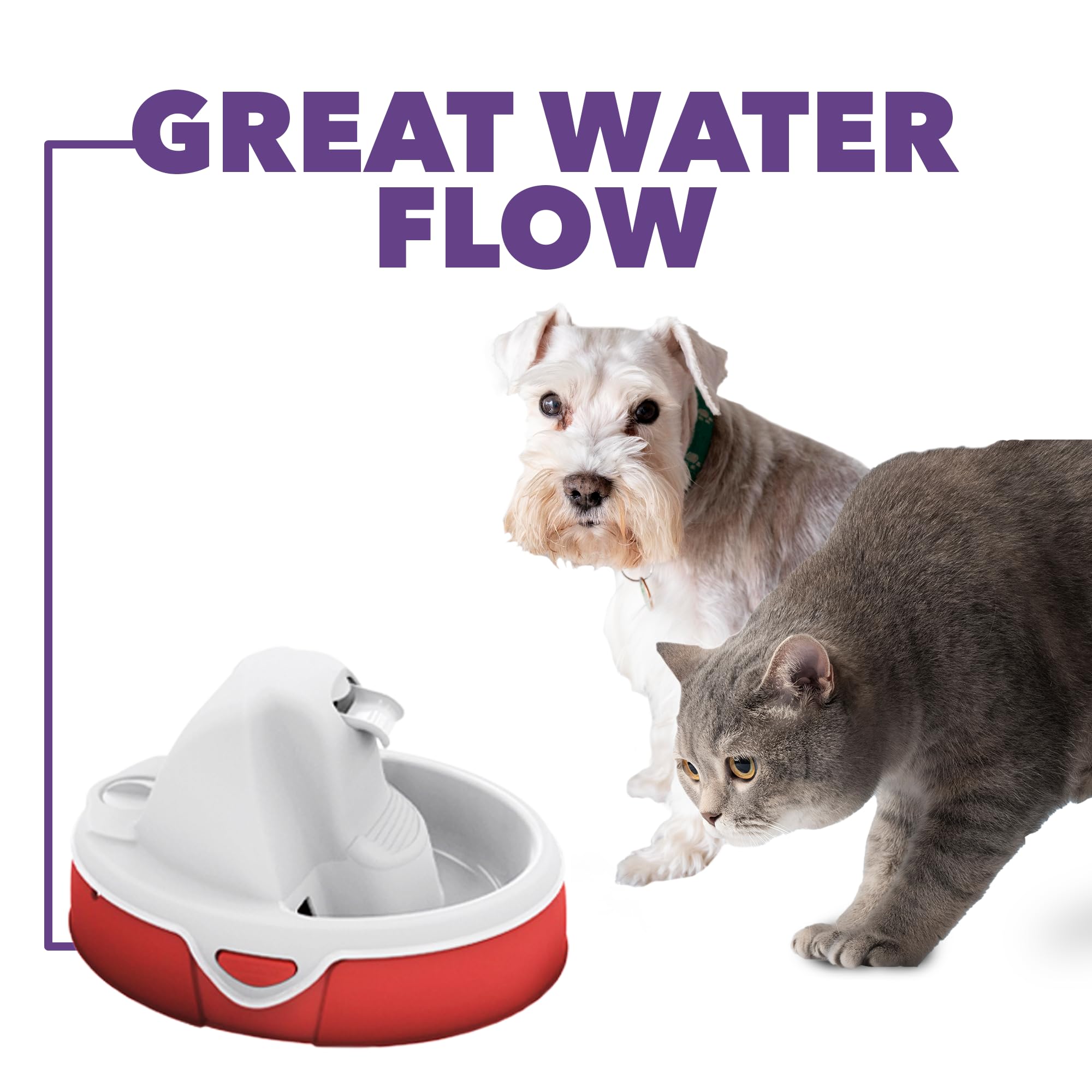 Aqua Flow Premium Pet Water Fountain - Automatic Dispenser Drinking Bowl for Cats and Dogs - Anti-Hair Drainage System - Replaceable Filters - Ideal for Multiple Pets - 52 up to 120 fl oz - Gray